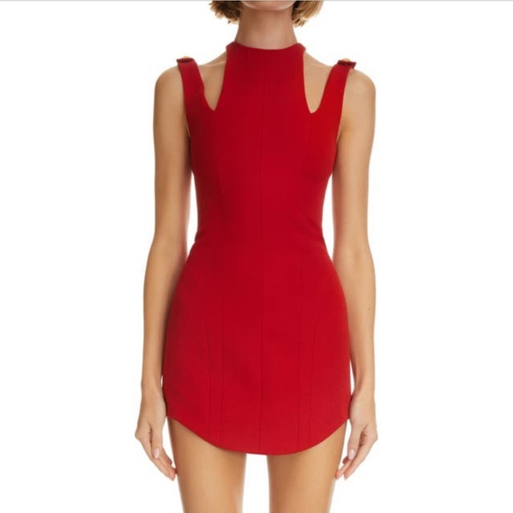 Balmain | Dresses | Balmain Cutout Strap Wool Minidress In 3bx Rouge ...